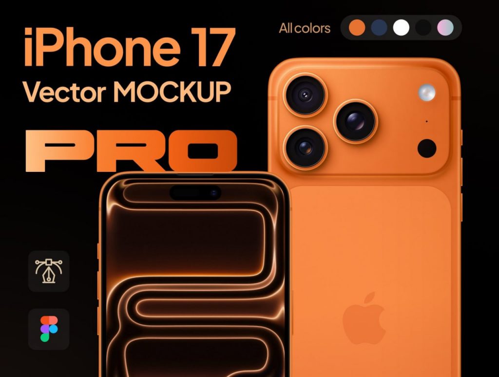 UI8 - iPhone 17 Pro Mockup PSD - Orange Color [PSD] - VFX Bundle